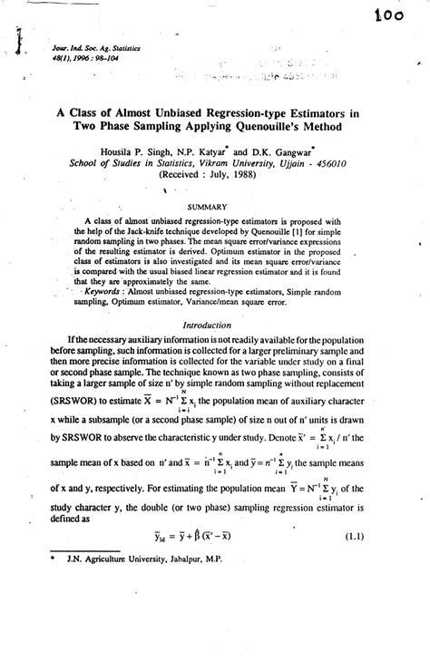 Pdf A Class Of Almost Unbiased Regression Type Estimators In Two