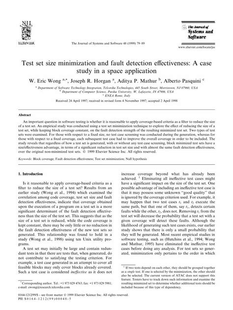pdf test set size minimization and fault detection effectiveness a