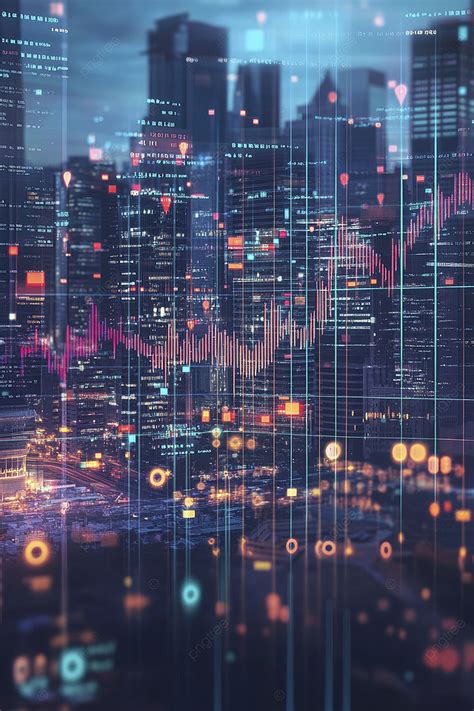 주식 시장 데이터를 나타내는 빛나는 홀로그램 그래프와 차트가 떠 있는 도시의 디지털 풍경 배경 배경 화면 및 일러스트 무료 다운로드 Pngtree
