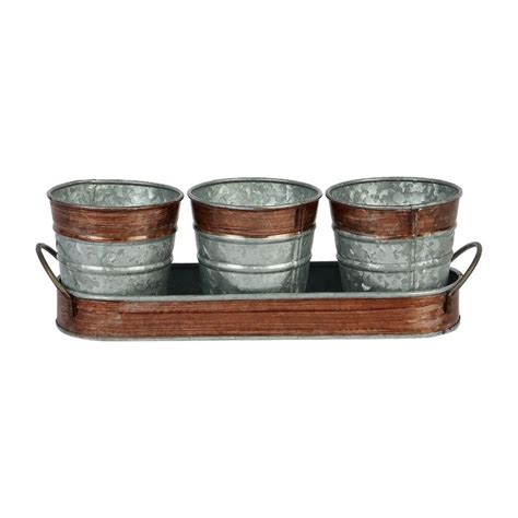 Buy Amaya Decors Brown And Silver Metal Table Planters With Tray Set Of 4