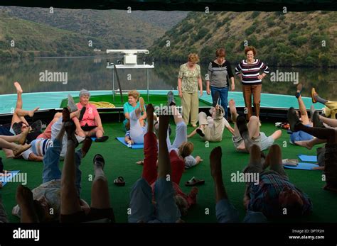 Exercise Class On Board A Douro Valley River Cruise Portugal Stock