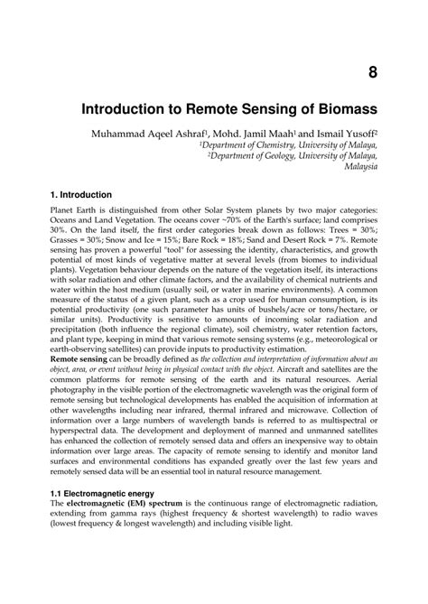 Pdf Introduction To Remote Sensing Of Biomass