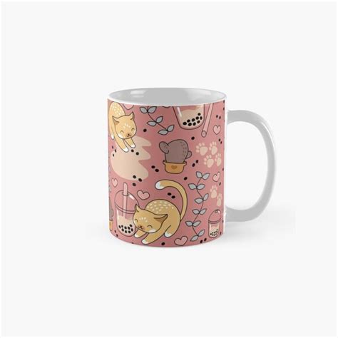 Cute Cat Bubble Tea Pattern Pink Version By Bobateame Redbubble