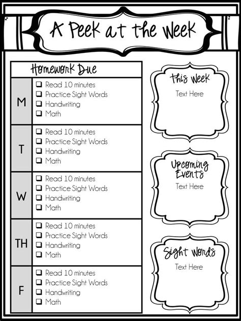 Weekly Homework Template