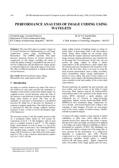 Pdf Performance Analysis Of Image Coding Using Wavelets