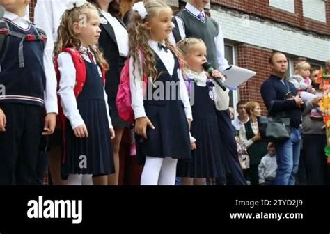 The First Grader Is Reciting The Poem On Her First School Assembly