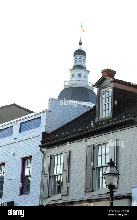 Buildings In Historic Annapolis With Dome Of The Maryland State House