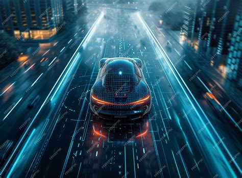 Aerial Drone Following Futuristic 3d Concept Car Autonomous Self