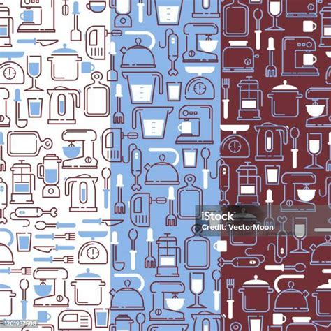 주방은 원활한 패턴 벡터 그림아이콘을 제공합니다 가전 제품 및 기구의 플랫 라인 엠블럼 주방 용품 요리 도구 세트 0명에 대한 스톡 벡터 아트 및 기타 이미지 Istock
