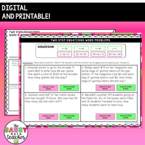 Two Step Equation Word Problems Worksheet By The Sassy Math Teacher