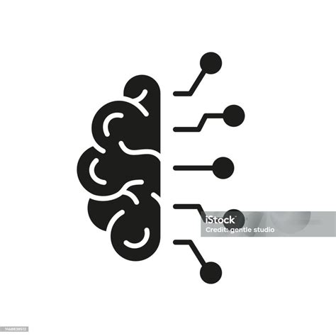 인간의 두뇌와 네트워크 기술 글리프 픽토그램 Ai 혁신 신경 과학 개념 아이콘입니다 인공 지능 실루엣 아이콘입니다 고립된 벡터 그림 가상현실에 대한 스톡 벡터 아트 및 기타
