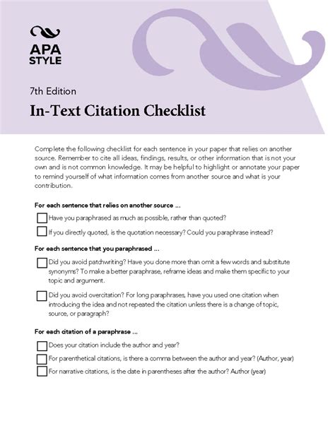 Academic Writing Sentence Apa 7th Edition In Text Citation Checklist