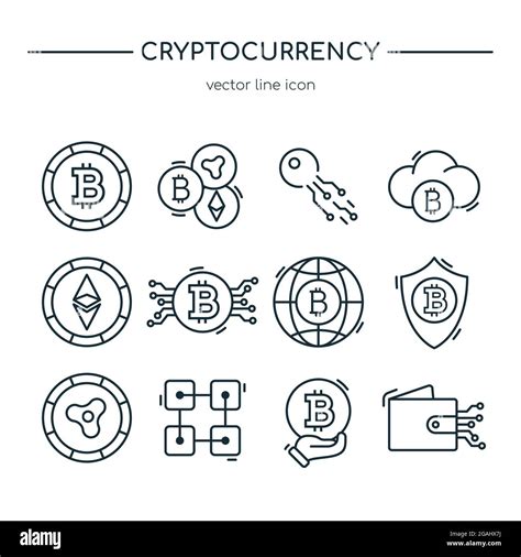 Collection Of Cryptocurrency Line Icons Virtual Money Set Vector