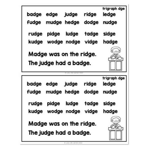 Lucky to Learn Phonics - Digraphs DGE - Word and Sentence List - Lucky Little Learners