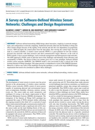 A Survey On Software-Defined Wireless Sensor Networks Challenges And Design Requirements | PDF