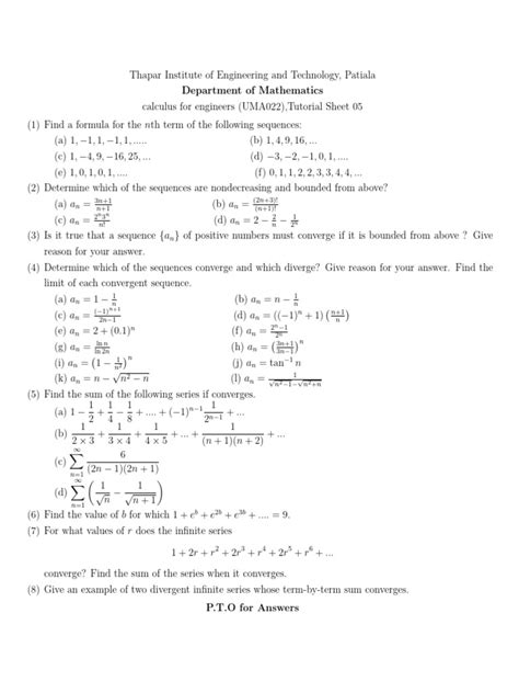 Tutorial5 Uma022 Pdf Sequence Limit Mathematics
