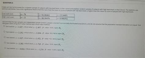 solved question 3 a data set lists full iq scores for a