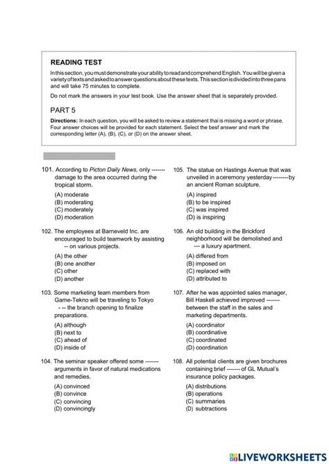 Toeic B Practice Test 1 Worksheet