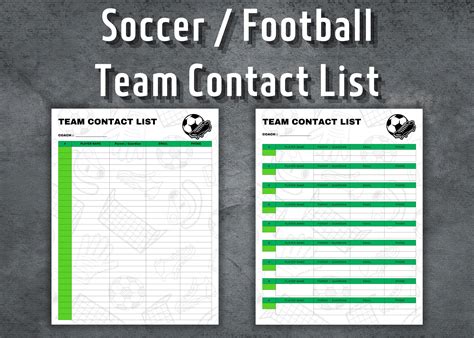 Football Team Contact List Information Sheet Printable Contact Sheet