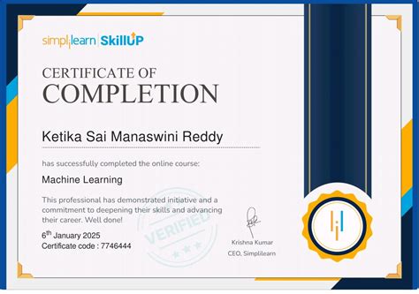 Machinelearning Certification Simplilearn Ai Manaswini Reddy