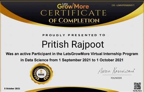 Pritish Rajpoot On Linkedin Datascience Internship Lgmvipseptember Letsgrowmore… 22 Comments