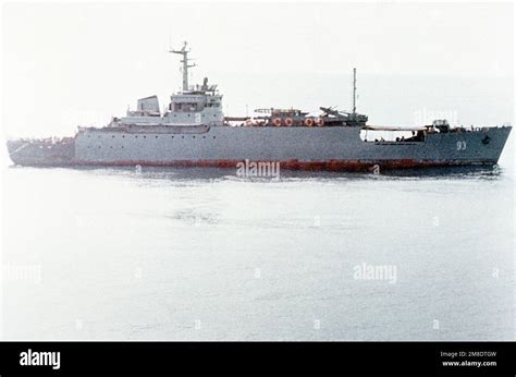 A Starboard Beam View Of A Soviet Lama Class Missile Support Ship