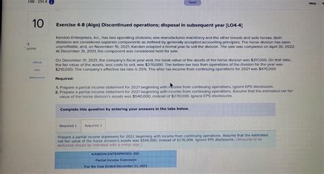 Solved Exercise 4-8 (Algo) Discontinued operations; disposal | Chegg.com