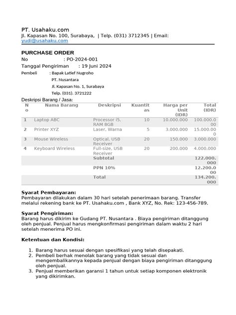 Contoh Dokumen Purchase Order Pdf