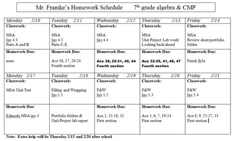 Slavens 7th Grade Math Homework Assignment Sheet