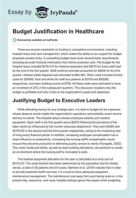 Budget Justification In Healthcare 830 Words Assessment Example