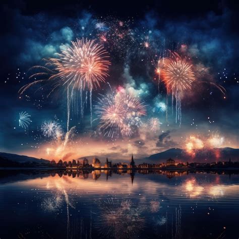 Premium Ai Image Fire Works Exploding On The Sky Generative Ai