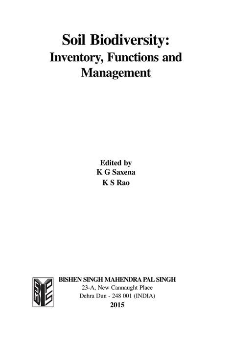 PDF Soil Biodiversity Inventory Functions And Management