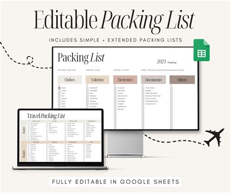 Packing List Template EDITABLE Packing Checklist For Google Etsy