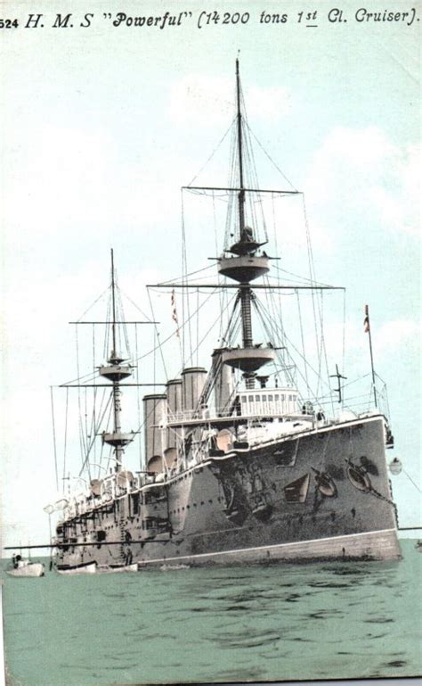 Postcard British Royal Navy Hms Powerful 1st Class Cruiser C1900s Other Unsorted Postcard
