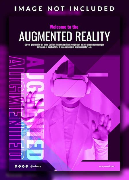 여성 사진이 있는 증강 현실 포스터 디자인 템플릿을 위한 미래형 네온 크리에이티브 현대 메타버스 프리미엄 벡터