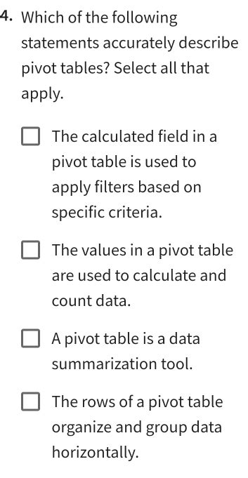 Solved Which Of The Following Statements Accurately Describe Pivot