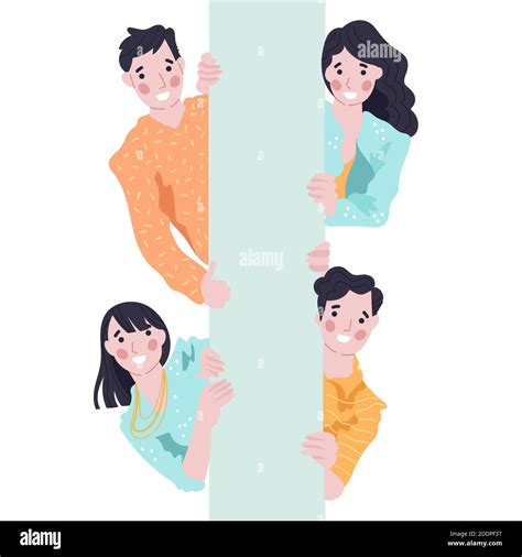 Peeping People Behind A Tree Collection Vector Illustration Stock