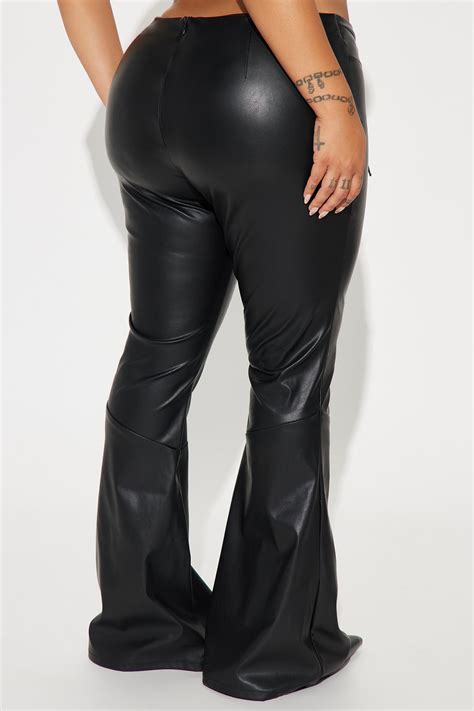 My Pleasure Faux Leather Flare Pant Black Fashion Nova