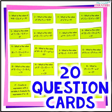 Evaluating Expressions Game Algebraic Expressions Activity 6th