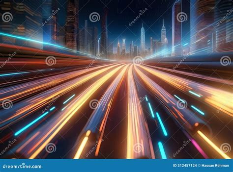 3d Rendering Of Warp Speed In Hyper Loop With Blur Light From Buildings