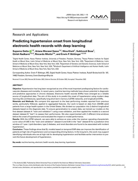 Pdf Predicting Hypertension Onset From Longitudinal Electronic Health