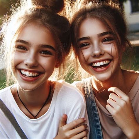 Two Cute Girls Hugging Under Sky Best Friends Background Two Cute
