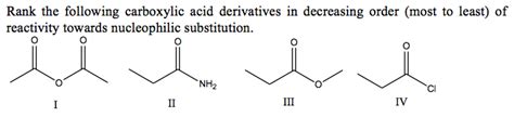 Solved Rank the following carboxylic acid derivatives in | Chegg.com