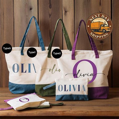 Custom Name Canvas Tote Bag Personalized Name Monogram Tote Custom