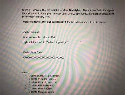 solved 1 write a c program that defines the function