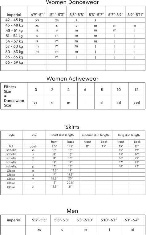 Leotard Size Chart