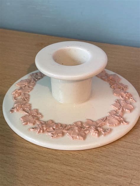 Wedgwood Of Etruria And Barlaston Embossed Queensware Candle Holder Pink