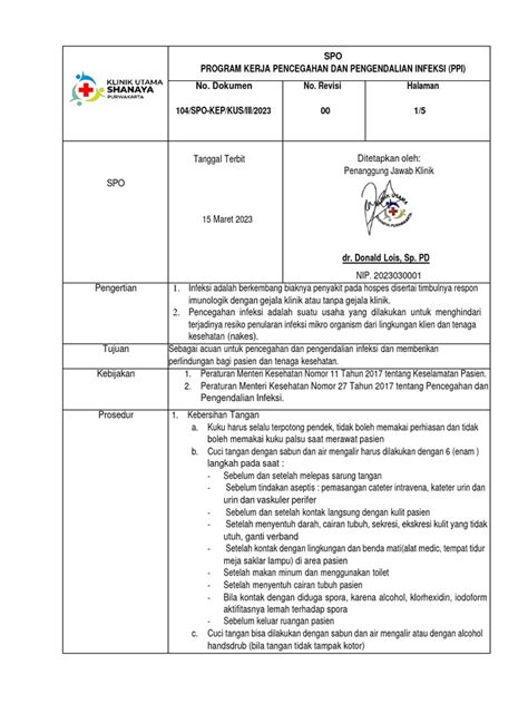 Spo Pelaksanaan Program Kerja Ppi Klinik Pdf