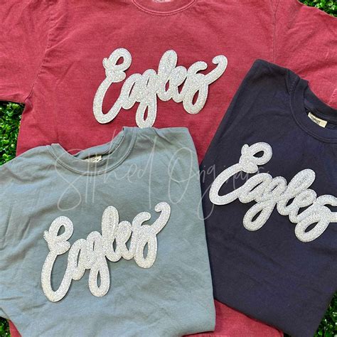 Eagles White Sequin Patch Silver Glitter Backing Diy Patch Iron On