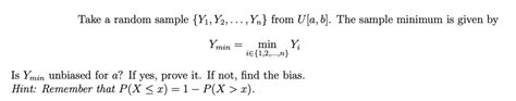 solved take a random sample y y2 yn from ula b] the sample minimum